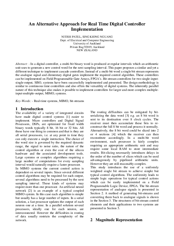 (PDF) An alternative approach for real time digital controller implementation