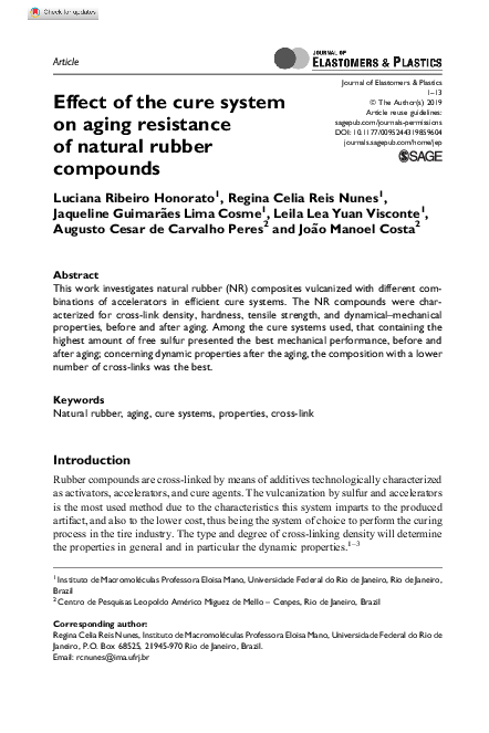 (PDF) Effect of the cure system on aging resistance of natural rubber ...