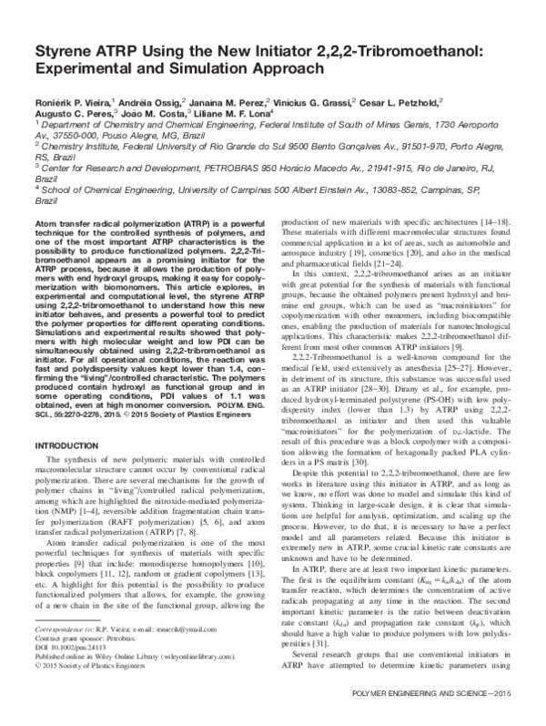 (PDF) Styrene ATRP using the new initiator 2,2,2-tribromoethanol ...