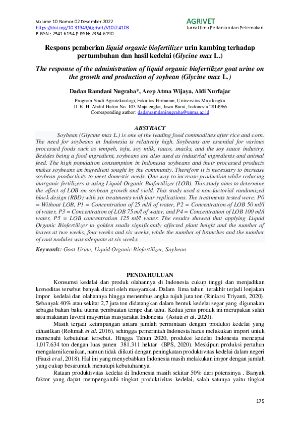 (PDF) Respon Pemberian Liquid Organic Biofertilizer Urin Kambing Terhadap Pertumbuhan Dan Hasil ...
