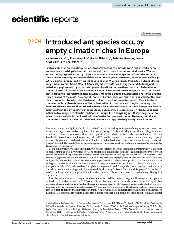 (PDF) Introduced ant species occupy empty climatic niches in Europe