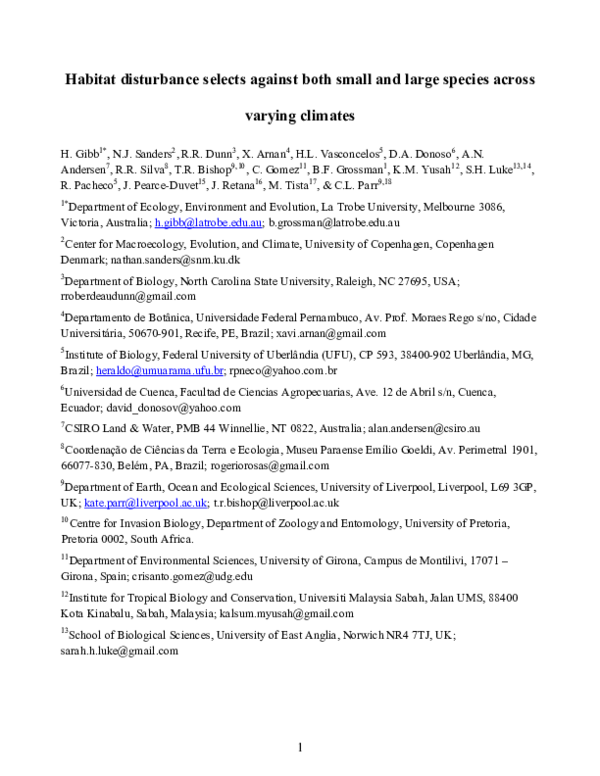 (PDF) Habitat disturbance selects against both small and large species ...