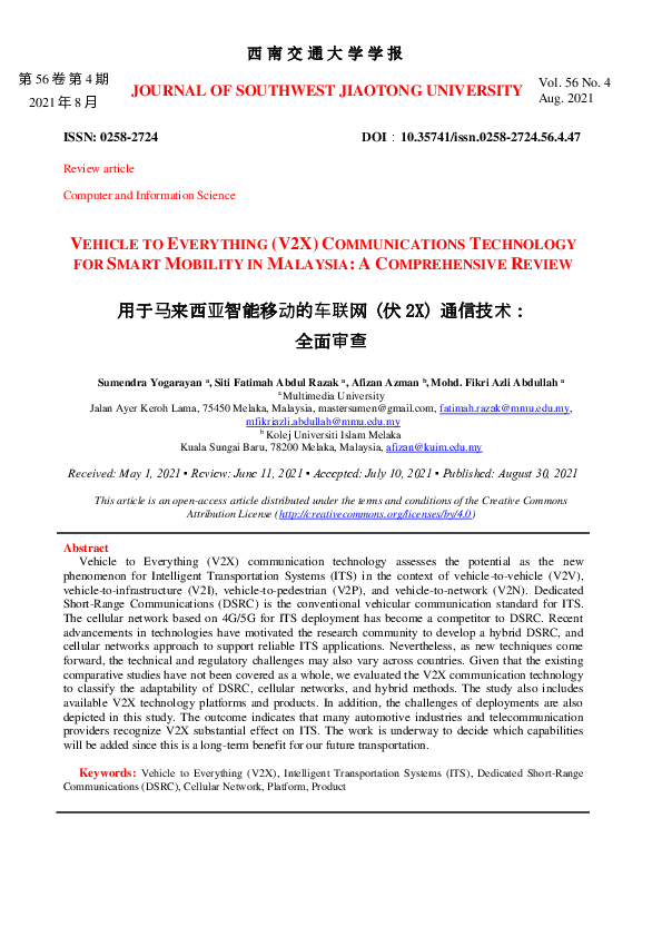 Pdf Vehicle To Everything V2x Communications Technology For Smart Mobility In Malaysia A