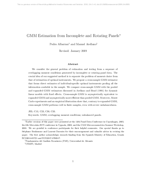 (PDF) GMM Estimation from Incomplete and Rotating Panels