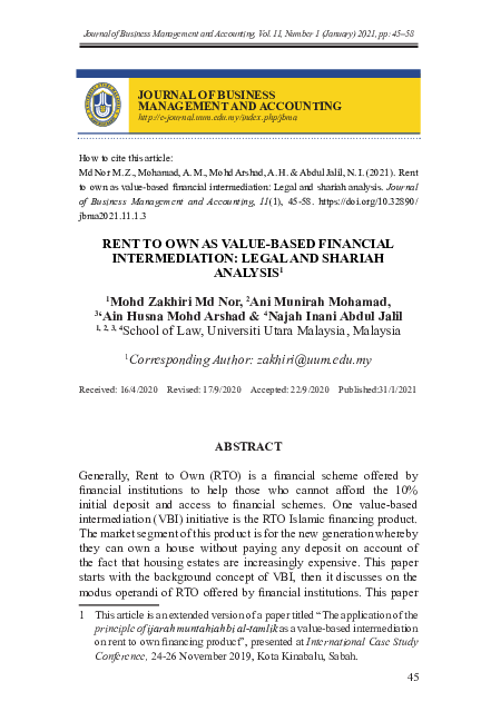 (PDF) Rent to Own as Value-Based Financial Intermediation: Legal and ...