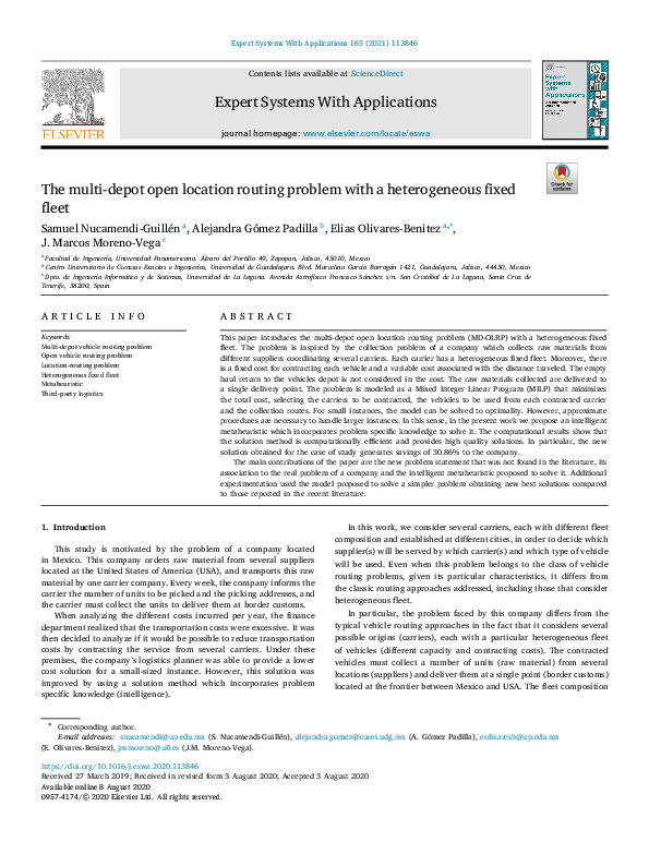 (PDF) The multi-depot open location routing problem with a ...