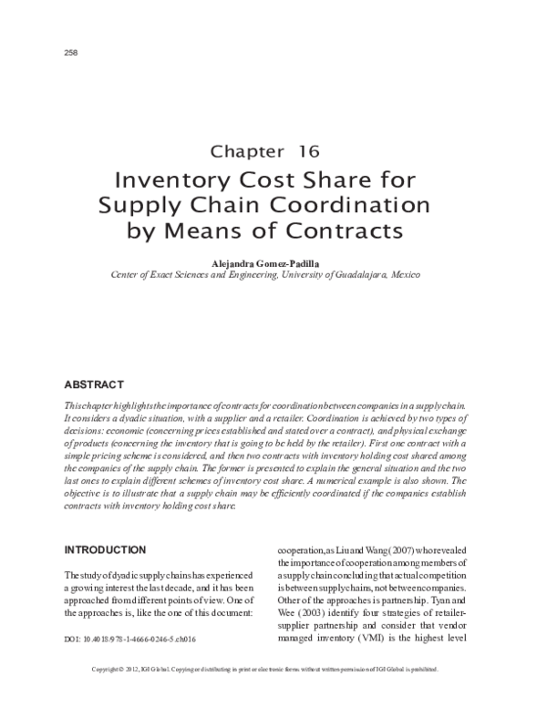 (PDF) Inventory Cost Share for Supply Chain Coordination by Means of ...