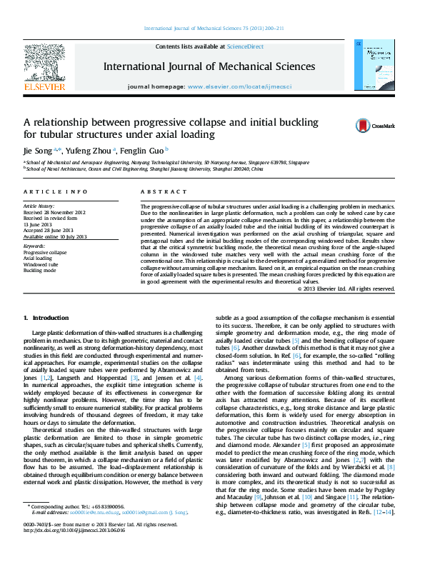 (PDF) A relationship between progressive collapse and initial buckling ...