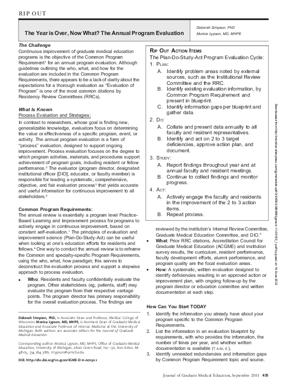 (PDF) The Year is Over, Now What? The Annual Program Evaluation