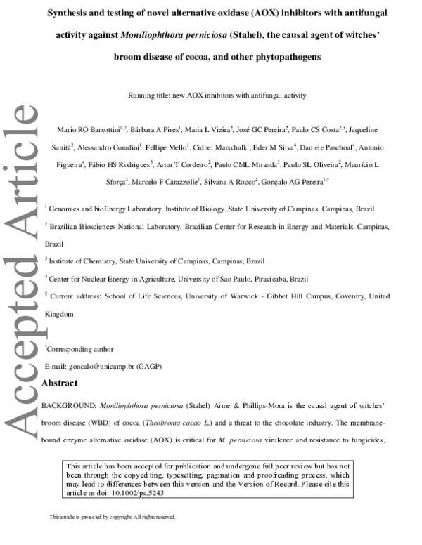 (PDF) Novel AOX Inhibitors Targeting Cocoa WBD Pathogen