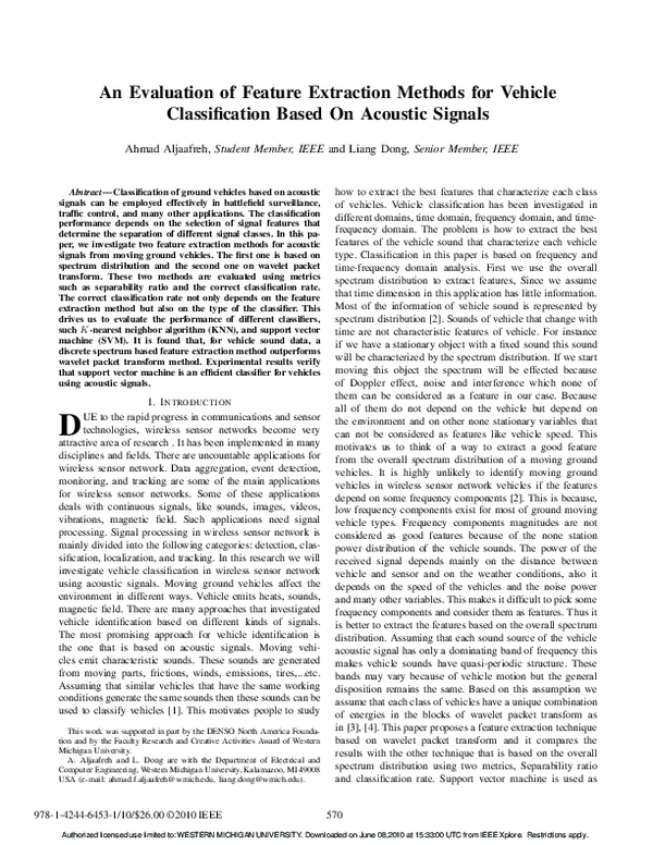 Pdf An Evaluation Of Feature Extraction Methods For Vehicle Classification Based On Acoustic