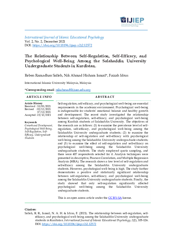 (PDF) The Relationship Between Self-Regulation, Self-Efficacy, and ...