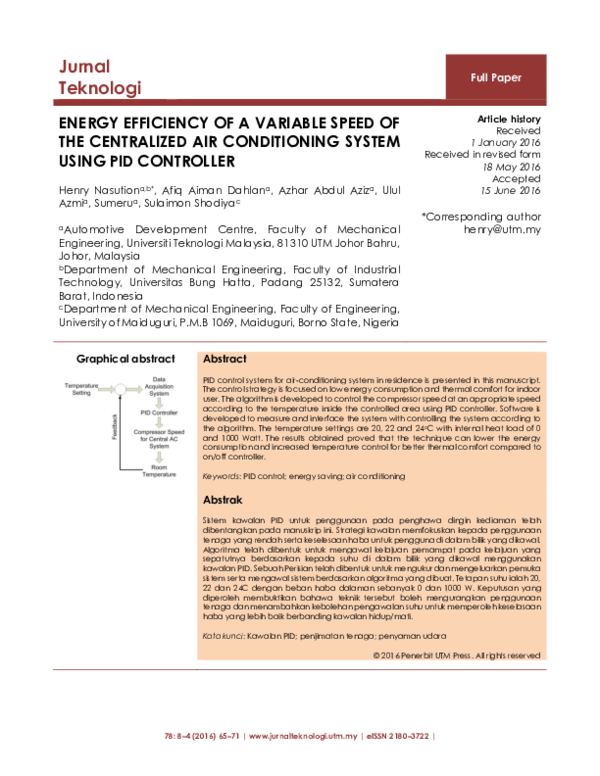 (PDF) Energy Efficiency of a Variable Speed of the Centralized Air Conditioning System Using Pid ...