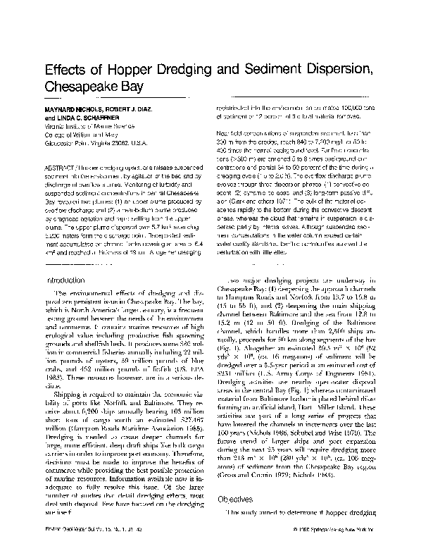 (PDF) Effects of hopper dredging and sediment dispersion, chesapeake bay