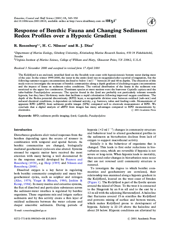 (PDF) Response of Benthic Fauna and Changing Sediment Redox Profiles ...
