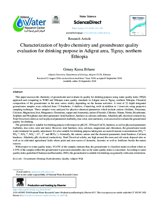 (PDF) Characterization of hydro chemistry and groundwater quality evaluation for drinking ...
