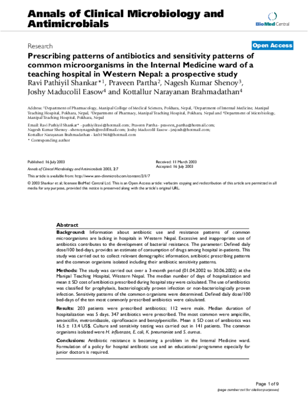 (PDF) Prescribing patterns of antibiotics and sensitivity patterns of common microorganisms in ...