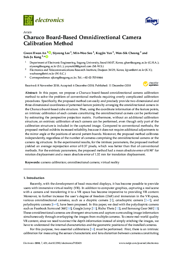 Pdf Charuco Board Based Omnidirectional Camera Calibration Method
