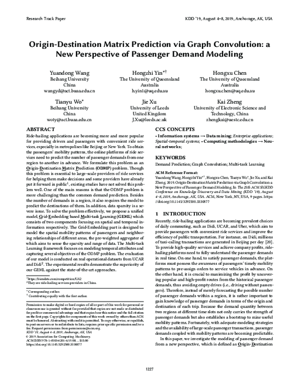 Pdf Origin Destination Matrix Prediction Via Graph Convolution