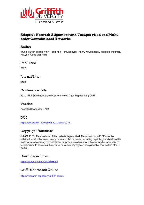 Pdf Adaptive Network Alignment With Unsupervised And Multi Order Convolutional Networks