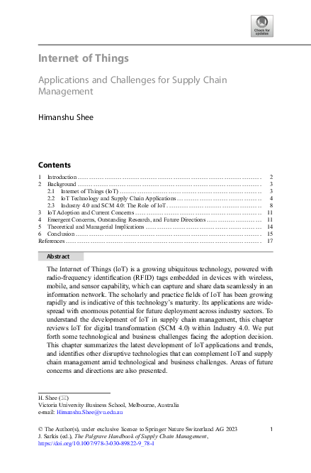(PDF) Internet of Things: Applications and Challenges for Supply Chain Management