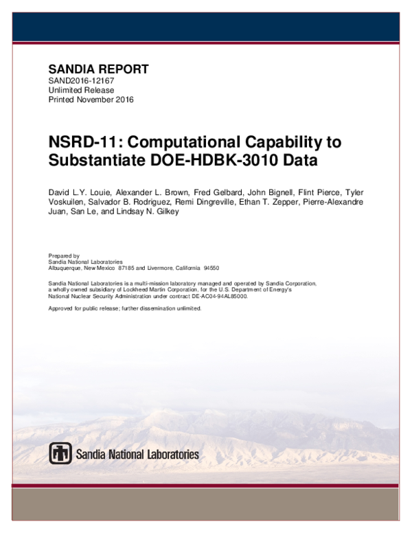 (PDF) NSRD-11: Computational Capability to Substantiate DOE-HDBK-3010 Data