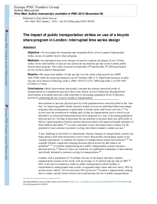 (PDF) The impact of public transportation strikes on use of a bicycle ...