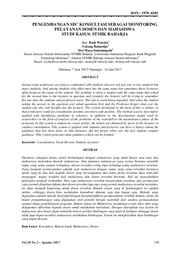 (PDF) Pengembangan Sis+ Konsultasi Sebagai Monitoring Pelayanan Dosen ...