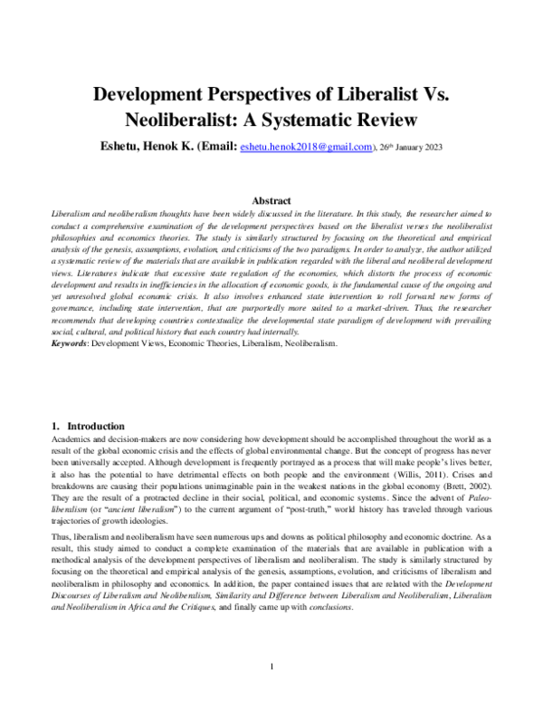 (PDF) Development Perspectives of Liberalist Vs. Neoliberalist: A ...