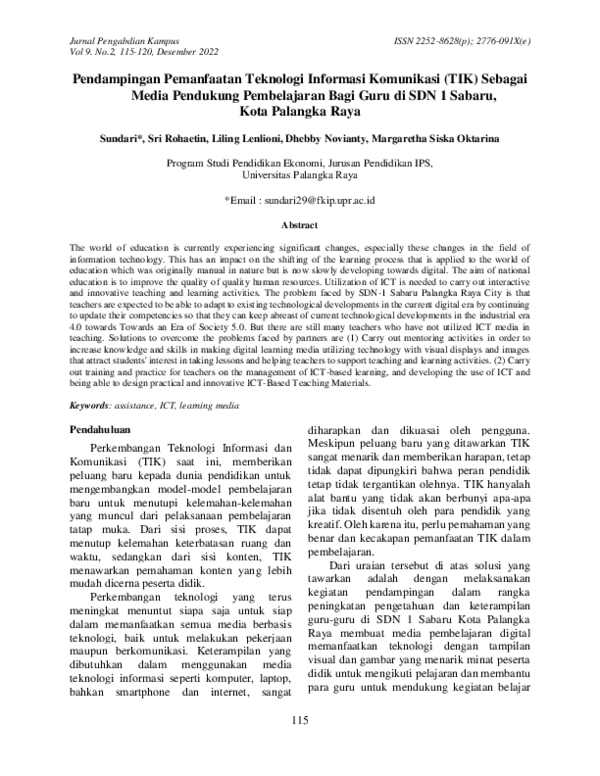 (PDF) Pendampingan Pemanfaatan Teknologi Informasi Komunikasi (TIK) Sebagai Media Pendukung ...