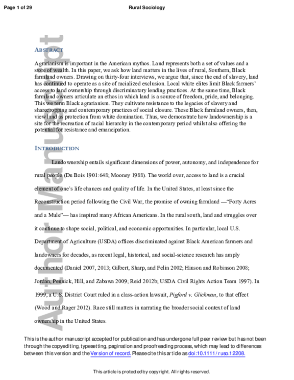 (PDF) Black Agrarianism: The Significance of African American ...