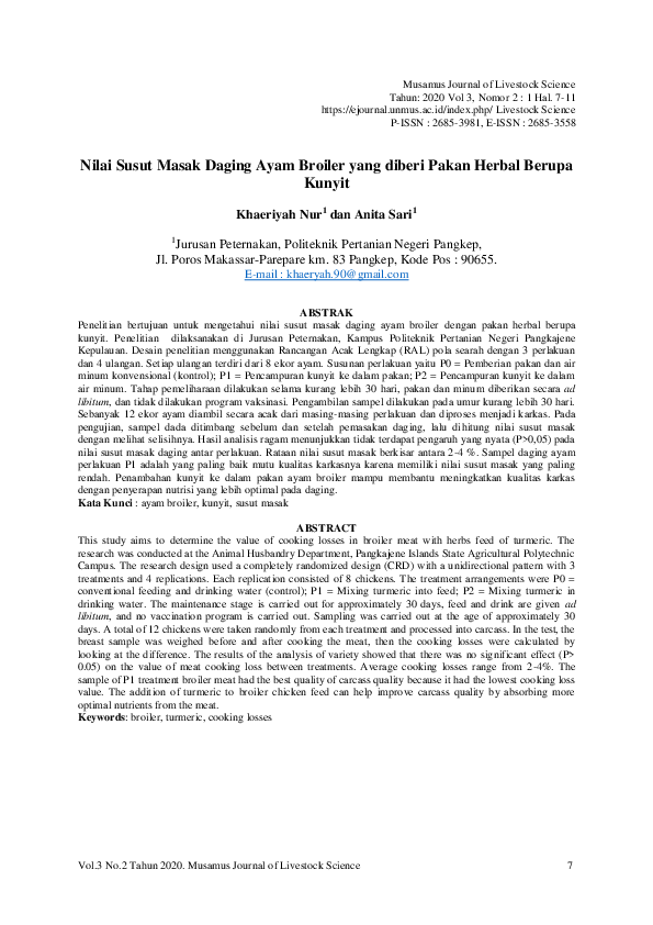 (PDF) Nilai Susut Masak Daging Ayam Broiler yang diberi Pakan Herbal ...