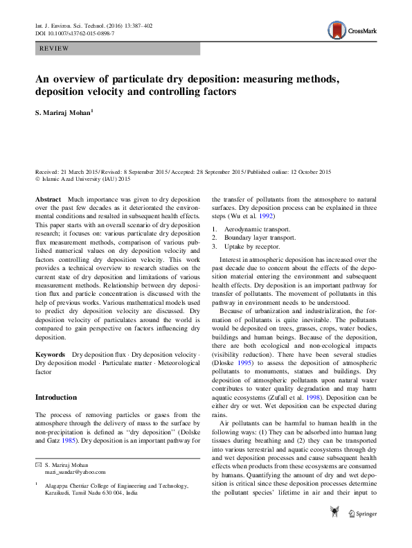 (PDF) An overview of particulate dry deposition: measuring methods ...