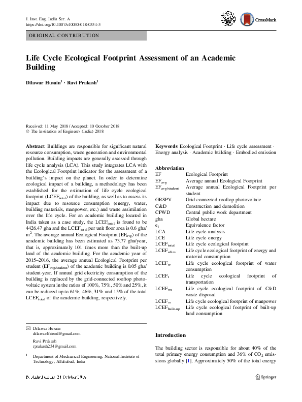 (PDF) Life Cycle Ecological Footprint Assessment of an Academic Building