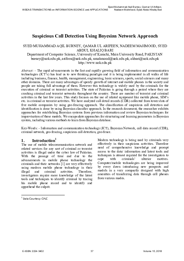 (PDF) Suspicious Call Detection Using Bayesian Network Approach