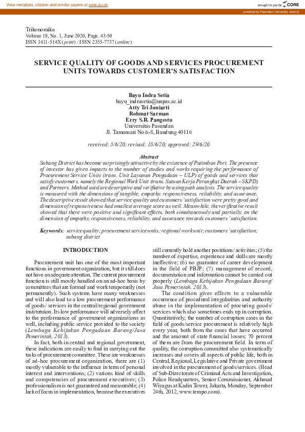 (PDF) Service Quality of Goods and Services Procurement Units Towards Customer’s Satisfaction
