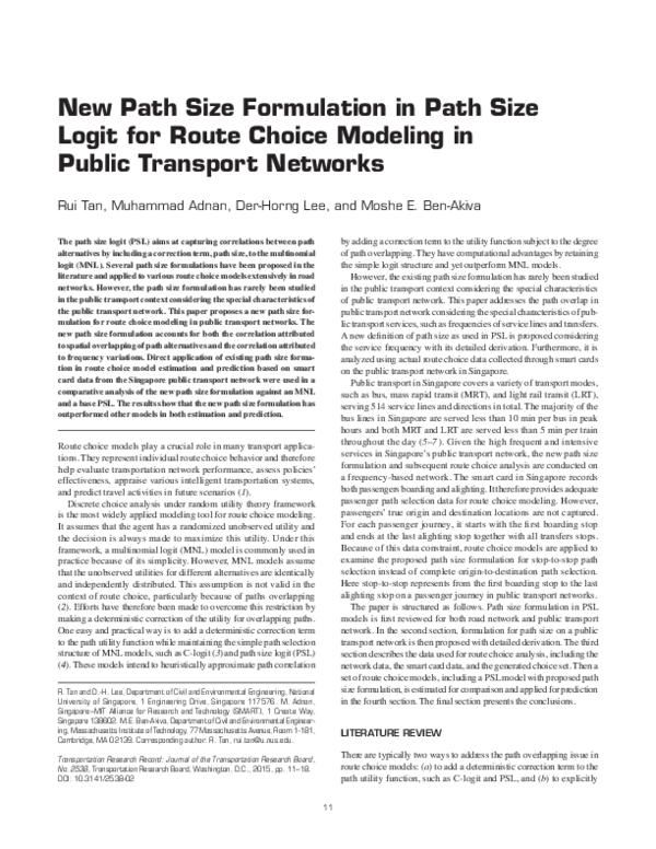 Pdf New Path Size Formulation In Path Size Logit For Route Choice