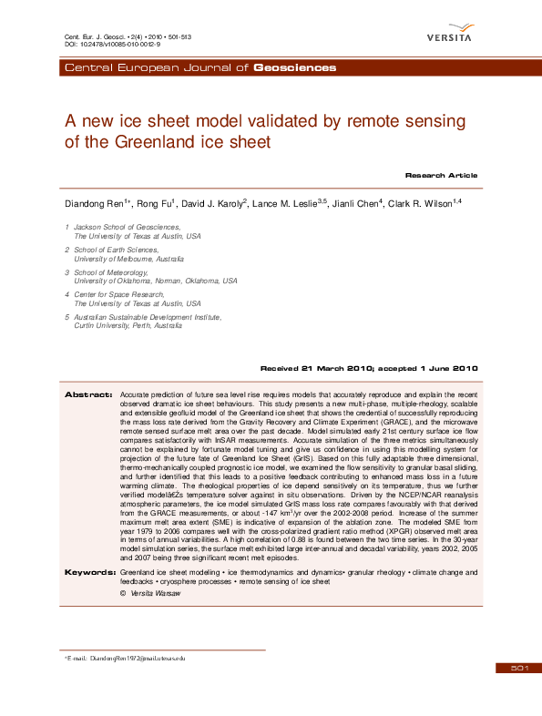 (PDF) A new ice sheet model validated by remote sensing of the ...