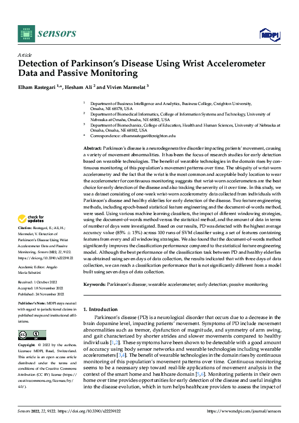 (PDF) Detection of Parkinson’s Disease Using Wrist Accelerometer Data and Passive Monitoring ...