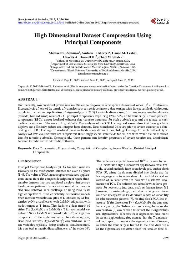 (PDF) High Dimensional Dataset Compression Using Principal Components