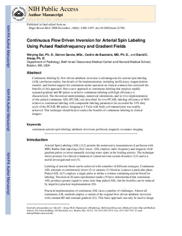 (PDF) Continuous flow-driven inversion for arterial spin labeling using ...