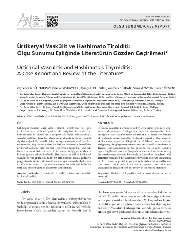 (PDF) Urticarial Vasculitis and Hashimoto’s Thyroiditis: A Case Report and Review of the Literature