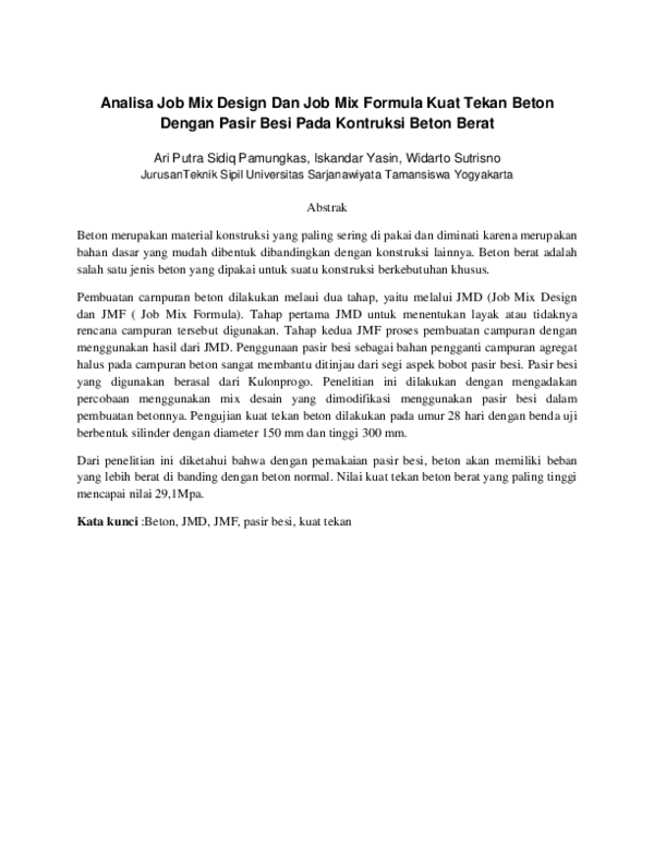 (PDF) Analisa Job Mix Design Dan Job Mix Formula Kuat Tekan Beton ...