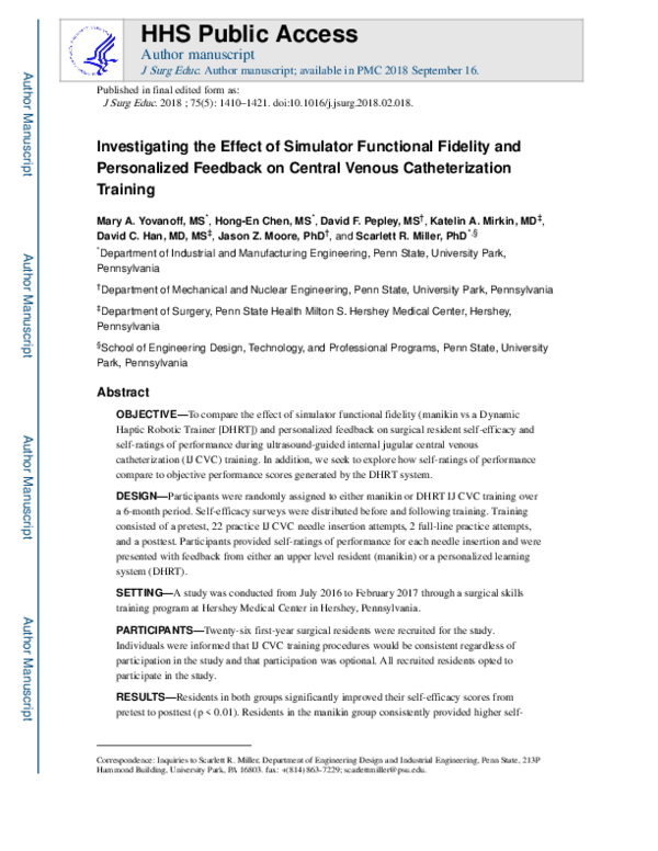 (PDF) Investigating the Effect of Simulator Functional Fidelity and Personalized Feedback on ...