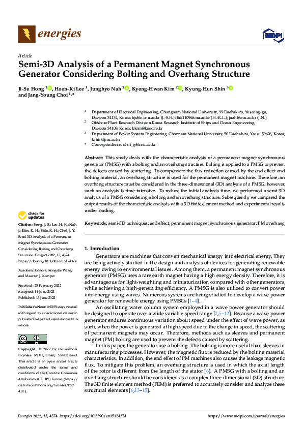 Pdf Semi 3d Analysis Of A Permanent Magnet Synchronous Generator Considering Bolting And