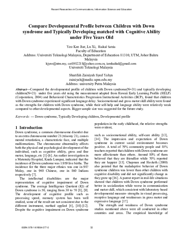 (PDF) Compare developmental profile between children with down syndrome ...