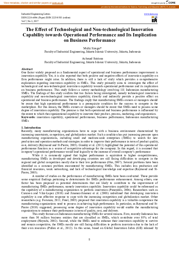 (PDF) The Effect of Technological and Non-technological Innovation Capability towards ...