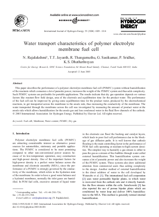 (PDF) Water transport characteristics of polymer electrolyte membrane fuel cell