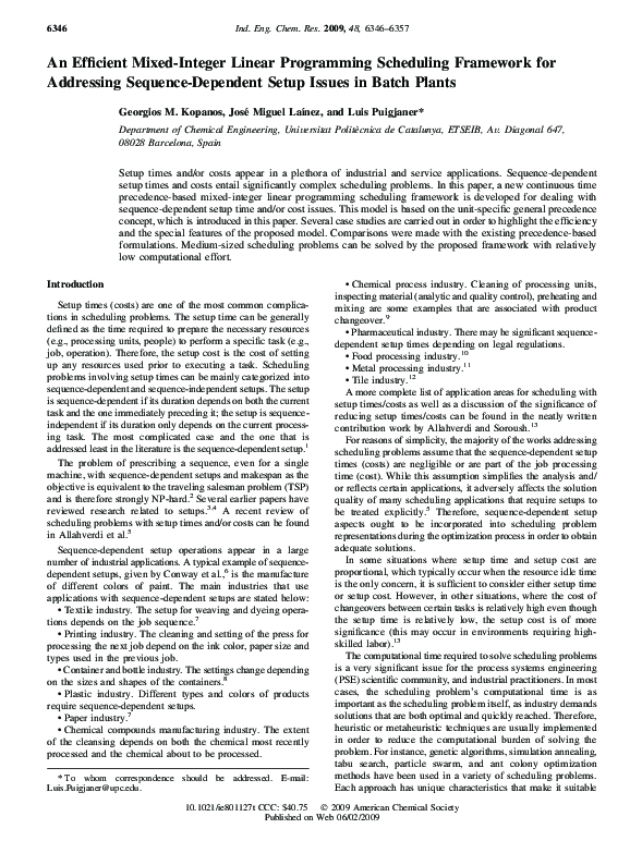 (PDF) An Efficient Mixed-Integer Linear Programming Scheduling Framework for Addressing Sequence ...