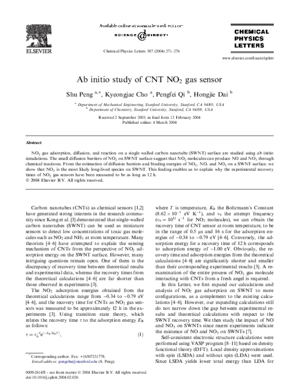 (PDF) Ab initio study of CNT NO2 gas sensor